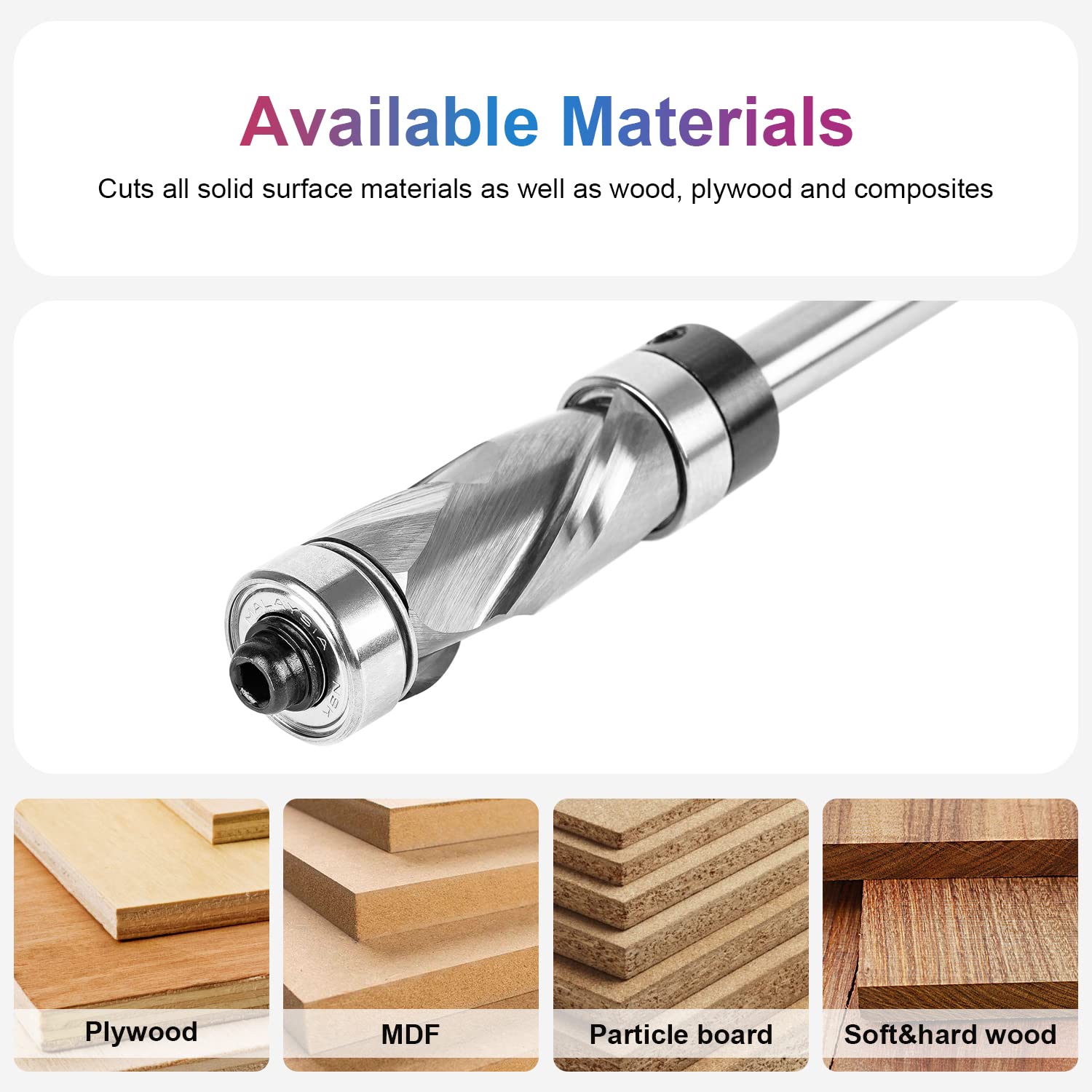 SpeTool Carbide Compressiom Flush Trim Router Bit Top & Bottom Bearing 1/2 inch Cutting Dia with 1/4 inch Shank Pattern Template Woodworking Tool