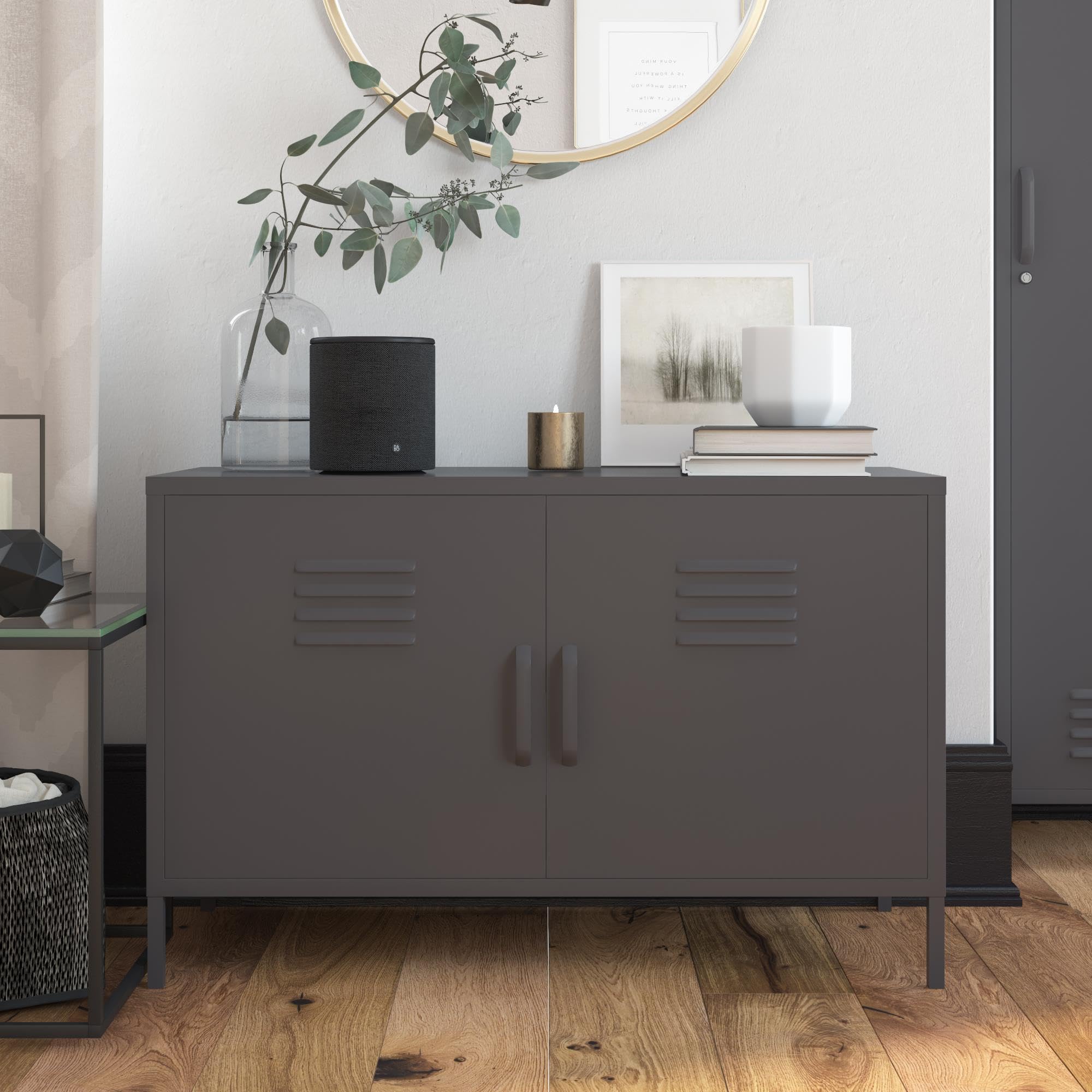 REALROOMS Bentley 2 Door Metal Locker Accent Cabinet, Graphite Gray