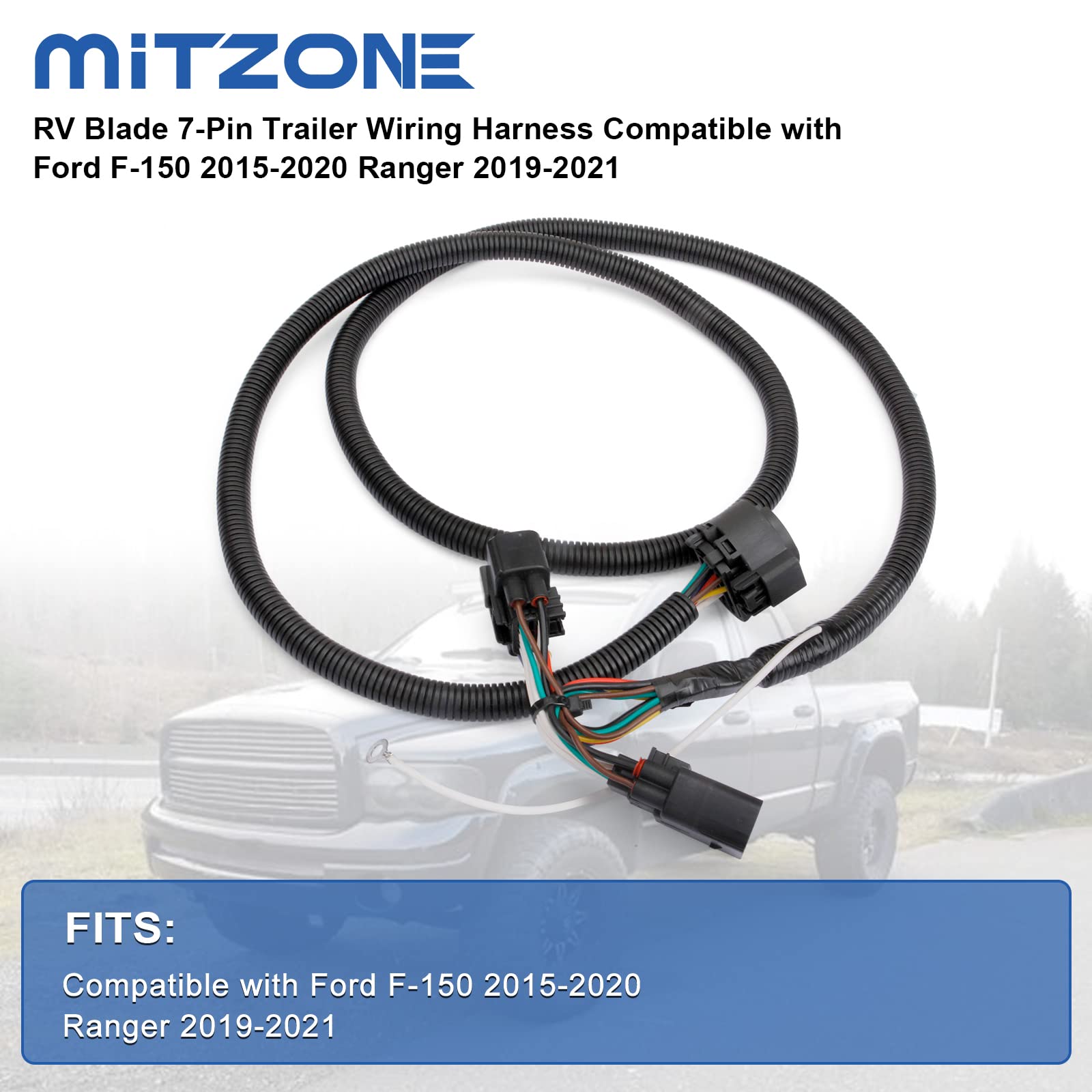 MITZONE RV Blade 7-Pin Trailer Wiring Harness Compatible with Ford F-150 2015-2020 Ranger 2019-2021