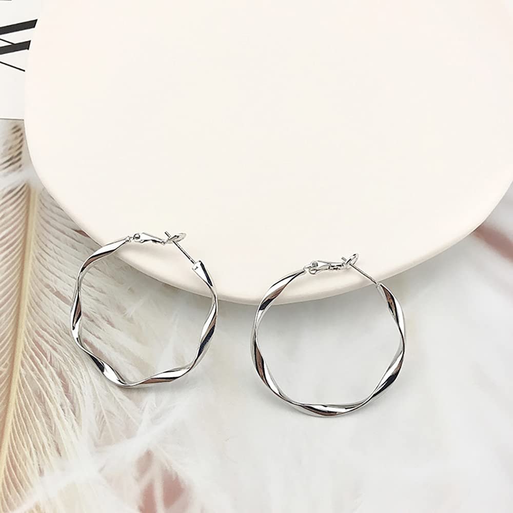 Twisted Open Hoop Earrings Lightweight High Polished Round Earrings with 925 Sterling Silver Post For Ladies As Gift