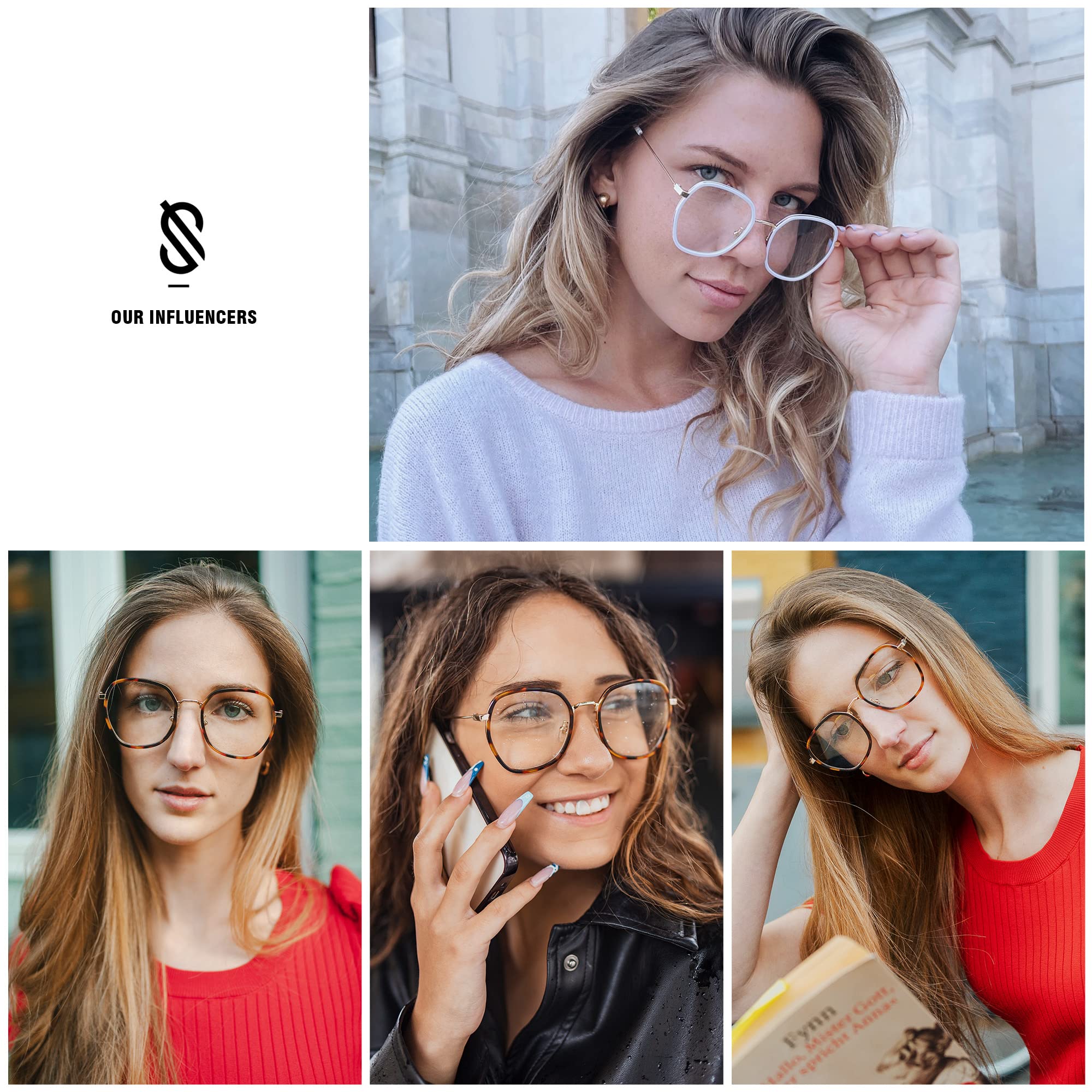 SOJOS Classic Hexagonal Glasses Anti-Blue Light Blocking Eyewear Metal Plastic Frame SJ5133 with Pink Frame/Anti-Blue Light Lens