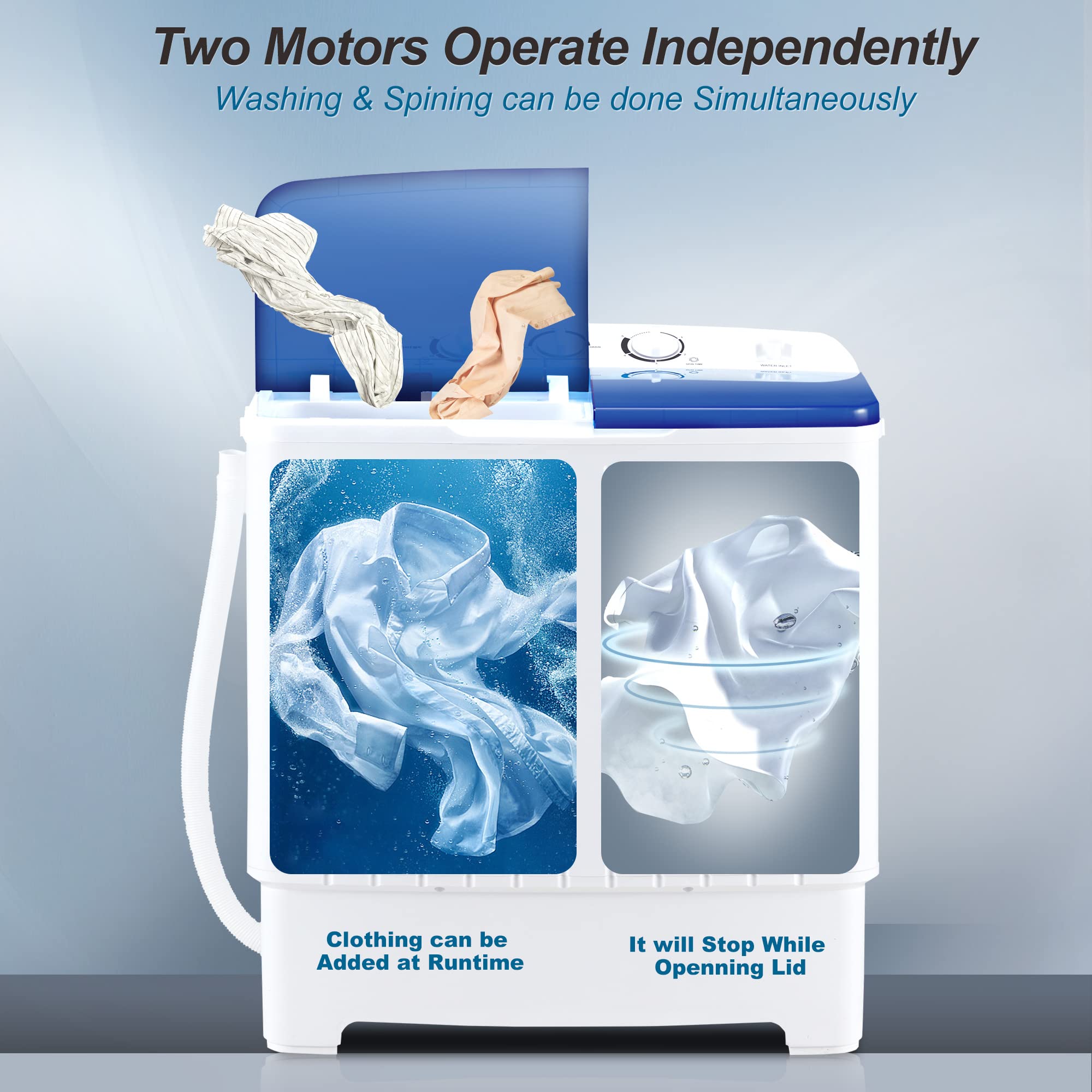 Spurgehom Mini Twin Tub Portable Washing Machine, 20 lbs Large Capacity Washer and Dryer Combo for RV Camping, Apartment, Dormitory, Home, Washing Machine for Students & Tenants,Blue & White