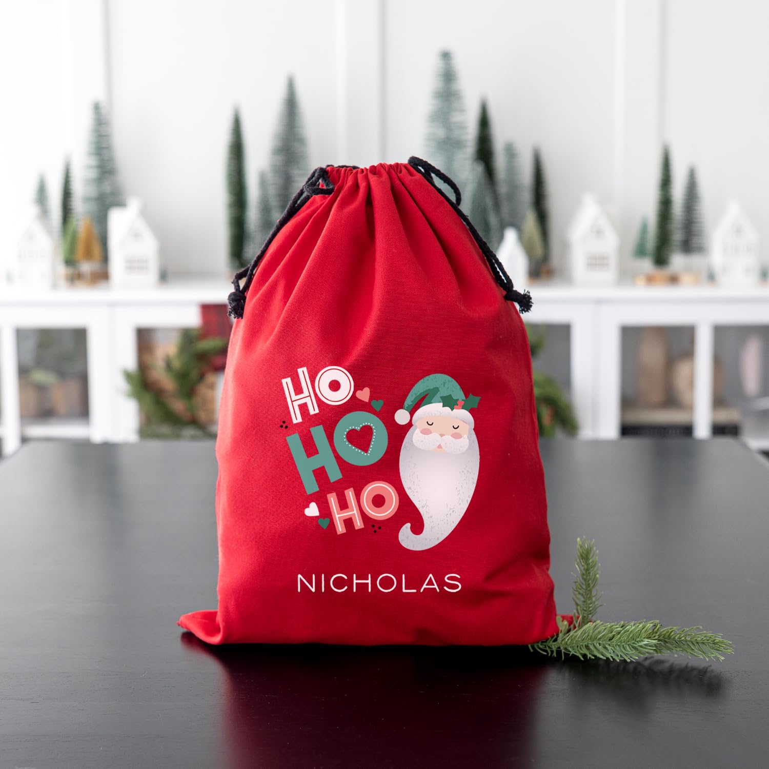 Qualtry Personalized Santa Sack Christmas Bag for Kids Presents (Santa Ho Ho Ho Design, Red 14β x 20.5β) - Medium Cotton Sack with Drawstring - Toy Bag with Name