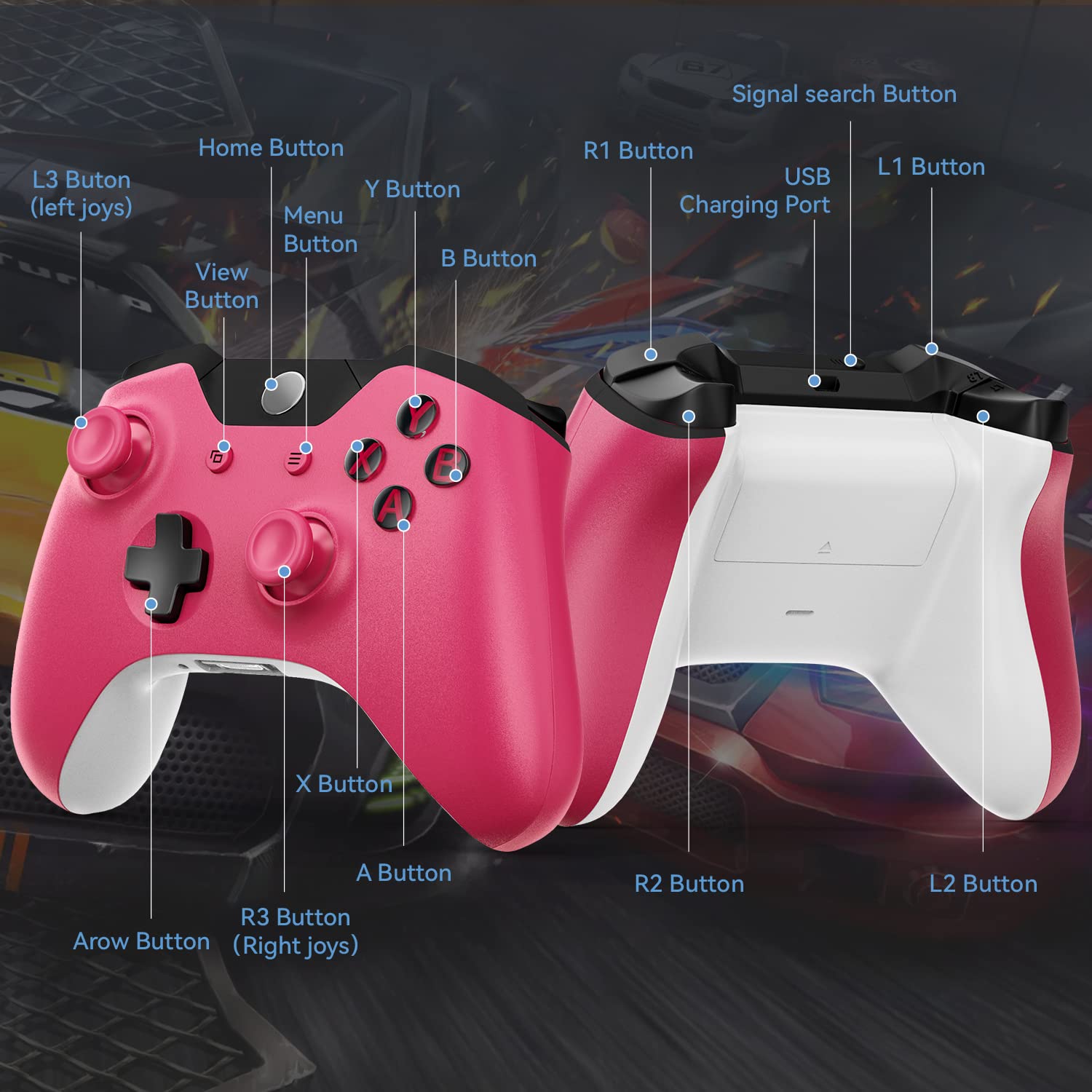 usergaing Neon Pink Controller Replacement for Xbox One,Xbox Series X/S,Xbox One X/S,Windows 10 PCs,Wireless Gamepads with 3.5mm Headphone Jack