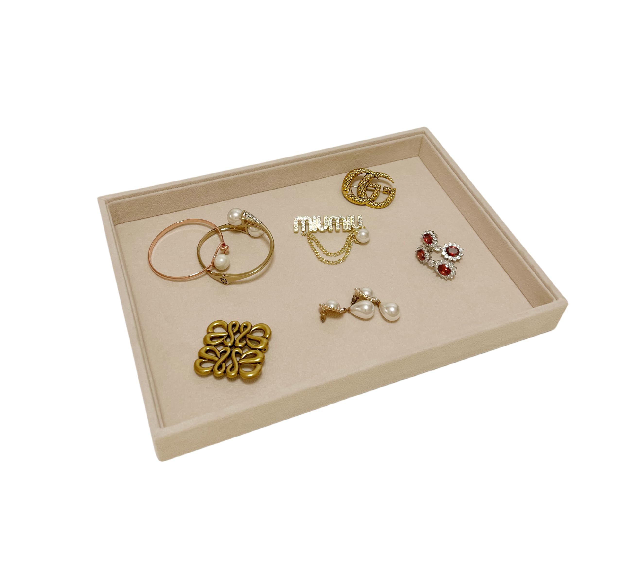 Svea Display Beige Velvet Flat Tray Closet Organizer Drawer Inserts Divider for Jewelry Accessory Collectibles Trade Show Exhibition Home Use Premium Grade Material Neutral Tone