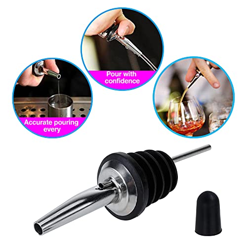 XMSound 48 Pack Stainless Steel Classic Bottle Pourers with Rubber Dust Caps,For Alcohol Spouts Bottle Spout Liquor Bottle Pourers Pour Spouts,For Liquor Bottles Liquor Pourers liquor dispenser bar