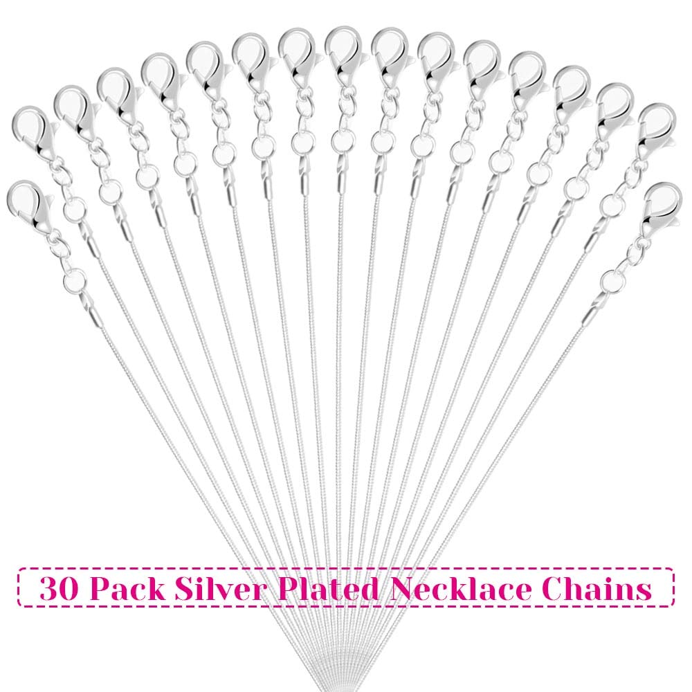 Paxcoo 30 Pack Bulk Necklace Chain Silver Plated Necklace Snake Chains for Jewelry Making, 1.2 mm (24 Inches)