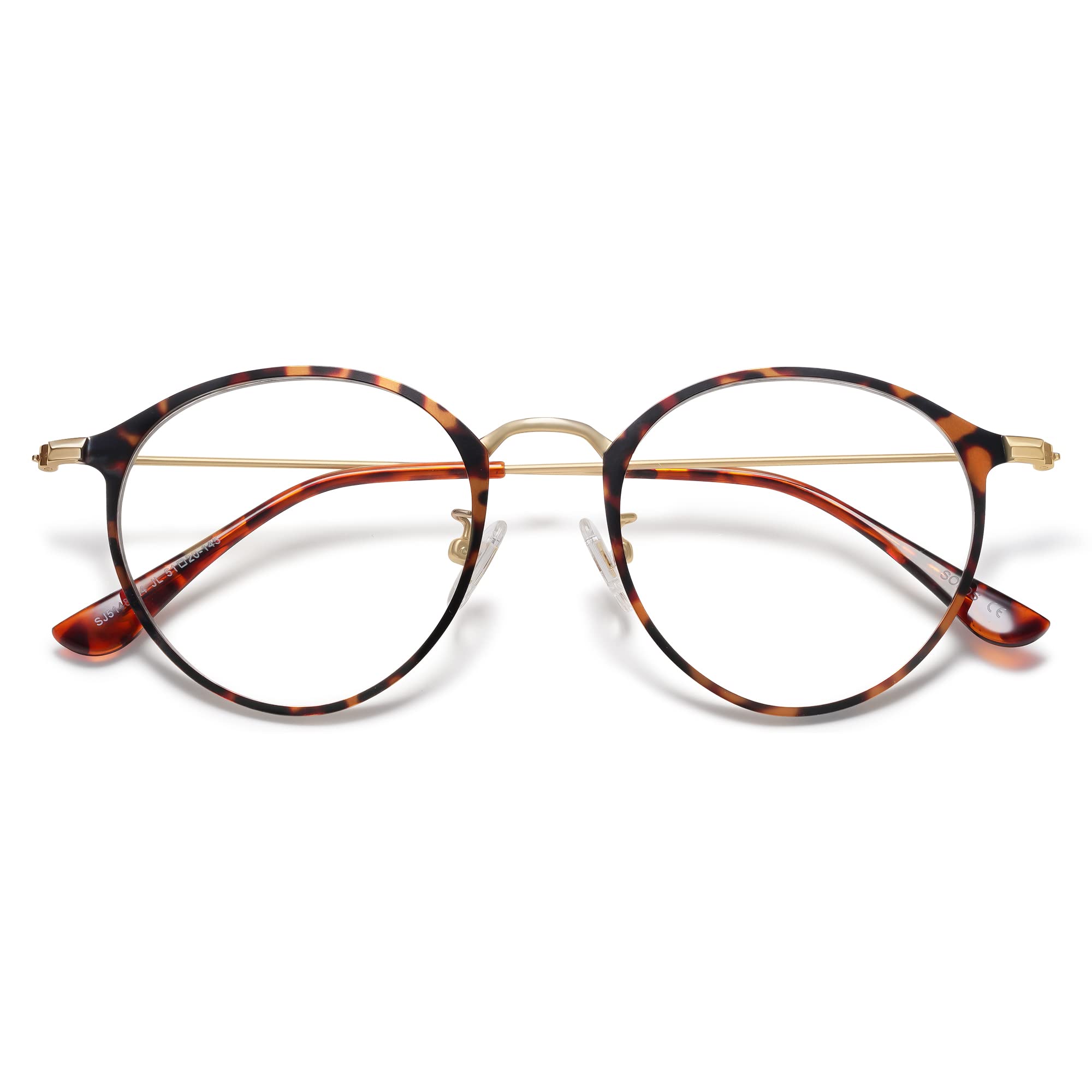 SOJOS Retro Round Glasses Blue Light Blocking Eyewear Metal Frame SJ5148 with Demi Frame/Anti-Blue Light Lens