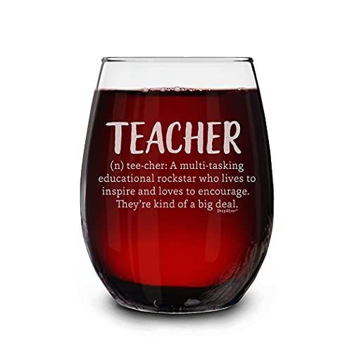 shop4ever Teacher Definition Laser Engraved Stemless Wine Glass Teacher Appreciation Day, Novelty Idea Gifts for Teacher, Retirement, Birthday