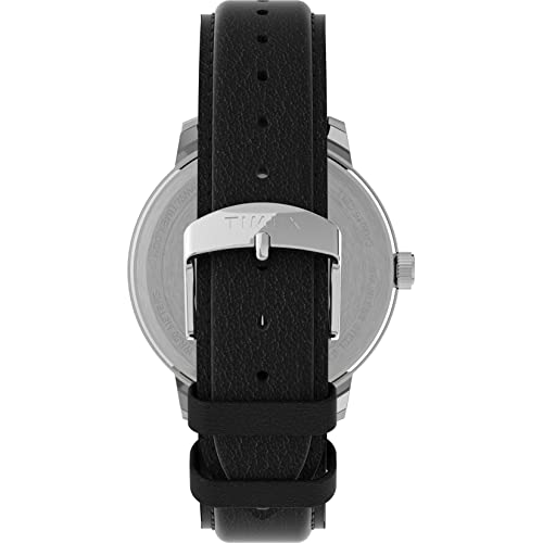 Timex Men's Easy Reader Bold 43mm Watch β Silver-Tone Case Black Dial with Black Leather Strap