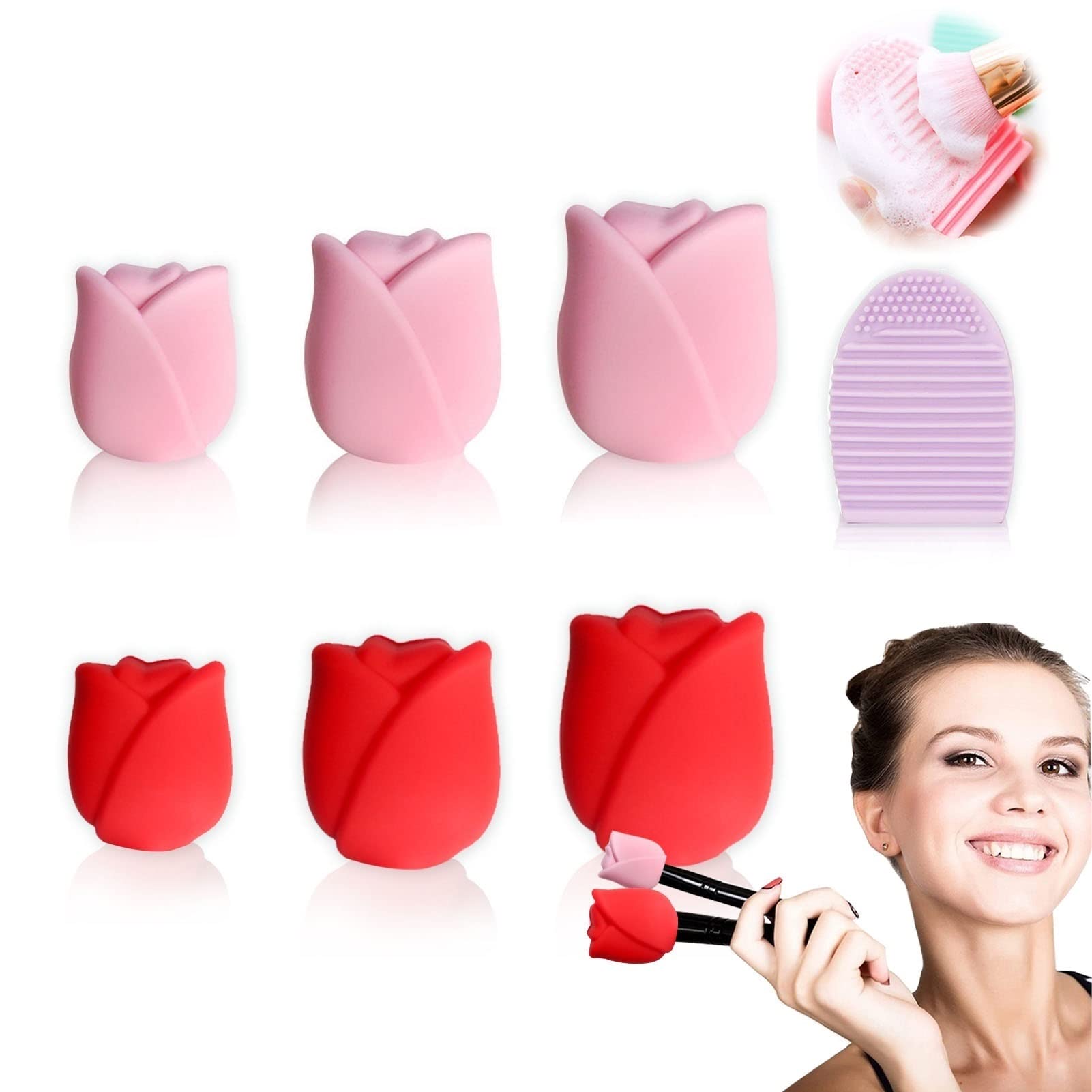 YZRYXHWL 6 Pack Makeup Brush Holder Size 3 Silicone Makeup Brush Travel Makeup Brush Cover Reusable Makeup Brush Protector Protective Brush Makeup Organizer Comes with Makeup Brush Cleaning Pad