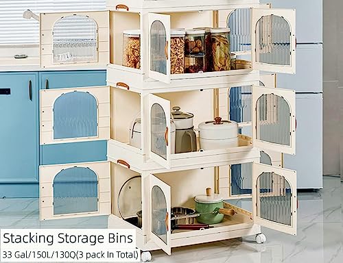 Stackable Storage Bins with Lids,Closet Organizer Collapsible Storage Bin with Door & Wheels Trunk Car Folding Storage Containers Box for Bedroom Kitchen Office Clothing Storage