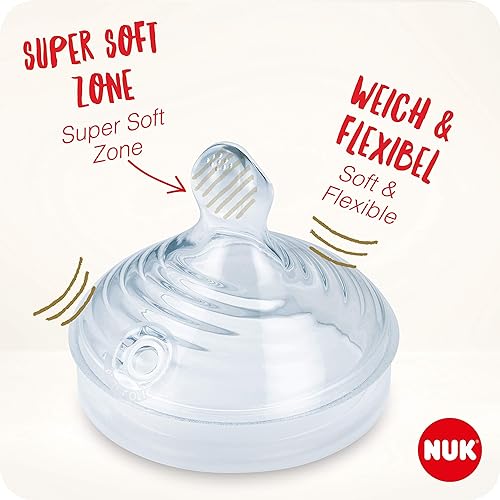 NUK Nature Sense Plastic Bottle 260ml with Silicone Medium Feed Hole Teat (6-18 Months) Pink
