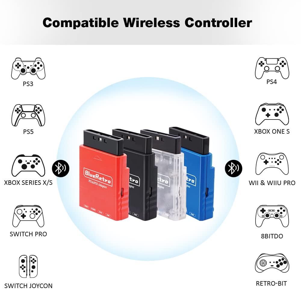XBERSTAR for ps2 Bluetooth Adapter ps1 Bluetooth Adapter Controller Converter Controller Adapter Supports PS2 PS1 Game Console (Black)