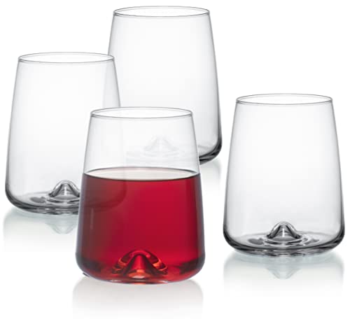 Red Co. Set of 6 Stemless 15 Fl Oz Wine Drinking Glasses with Concave Bottoms, Clear