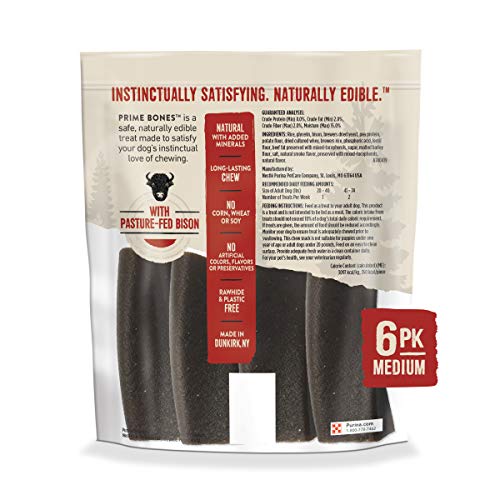 Purina Prime Bones Dog Bone, Made in USA Facilities, Natural Medium Dog Treats, Filled Chew With Pasture-Fed Bison - (4) 6 ct. Pouches