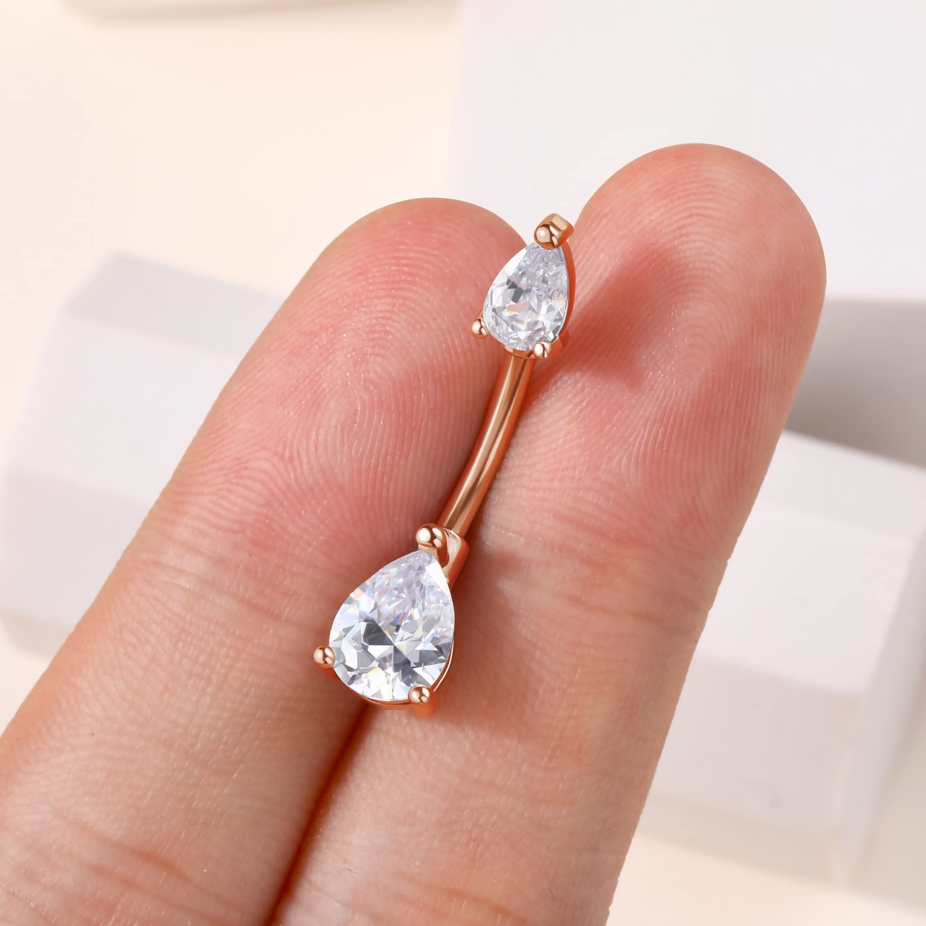 OUFER 14G 316L Surgical Steel Double Teardrop CZ Navel Piercing Rings Belly Button Rings Jewelry