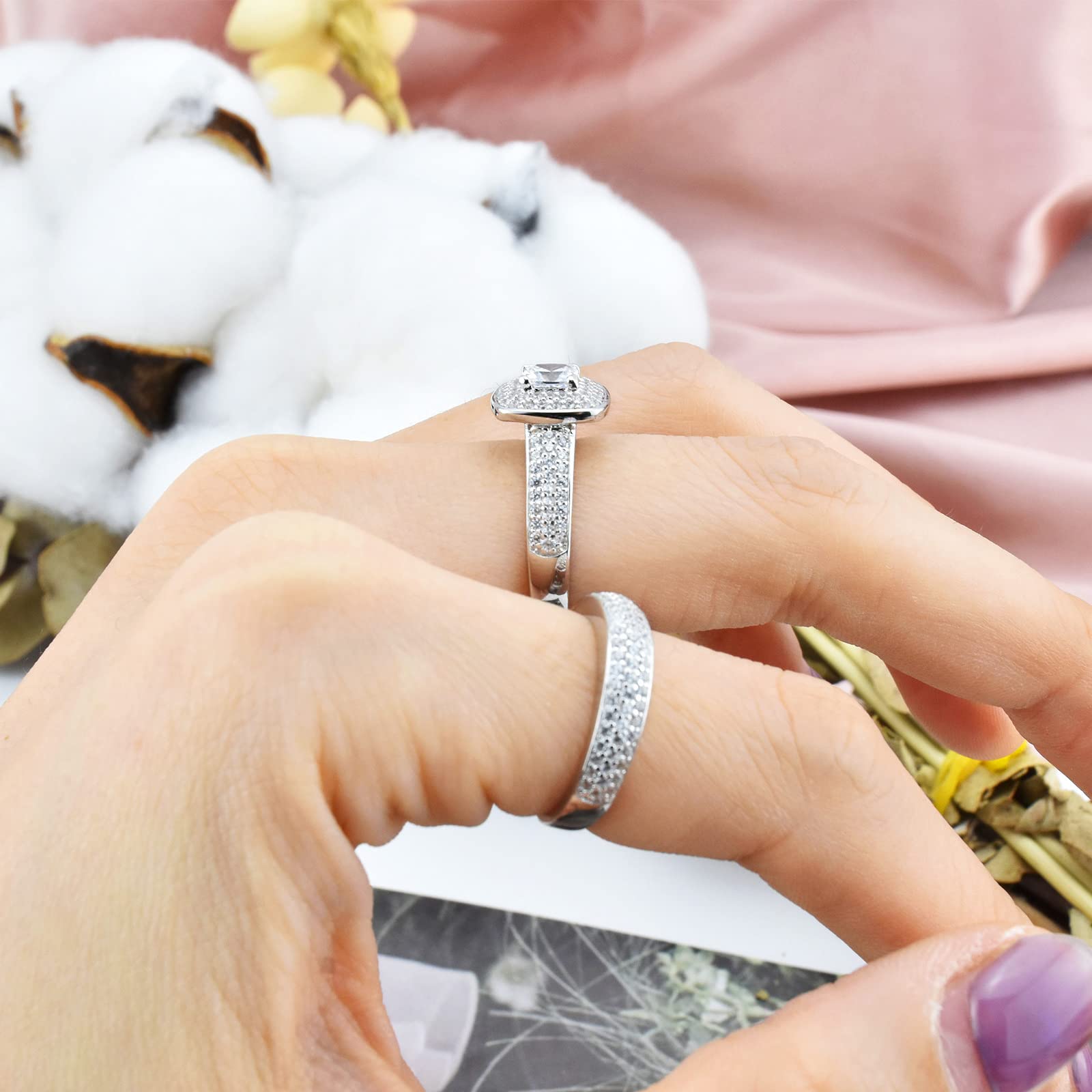 SweetJew Women's Bridal Rings Sets Silver Vintage Engagement Wedding Bands Princess AAAAA CZ Size 9
