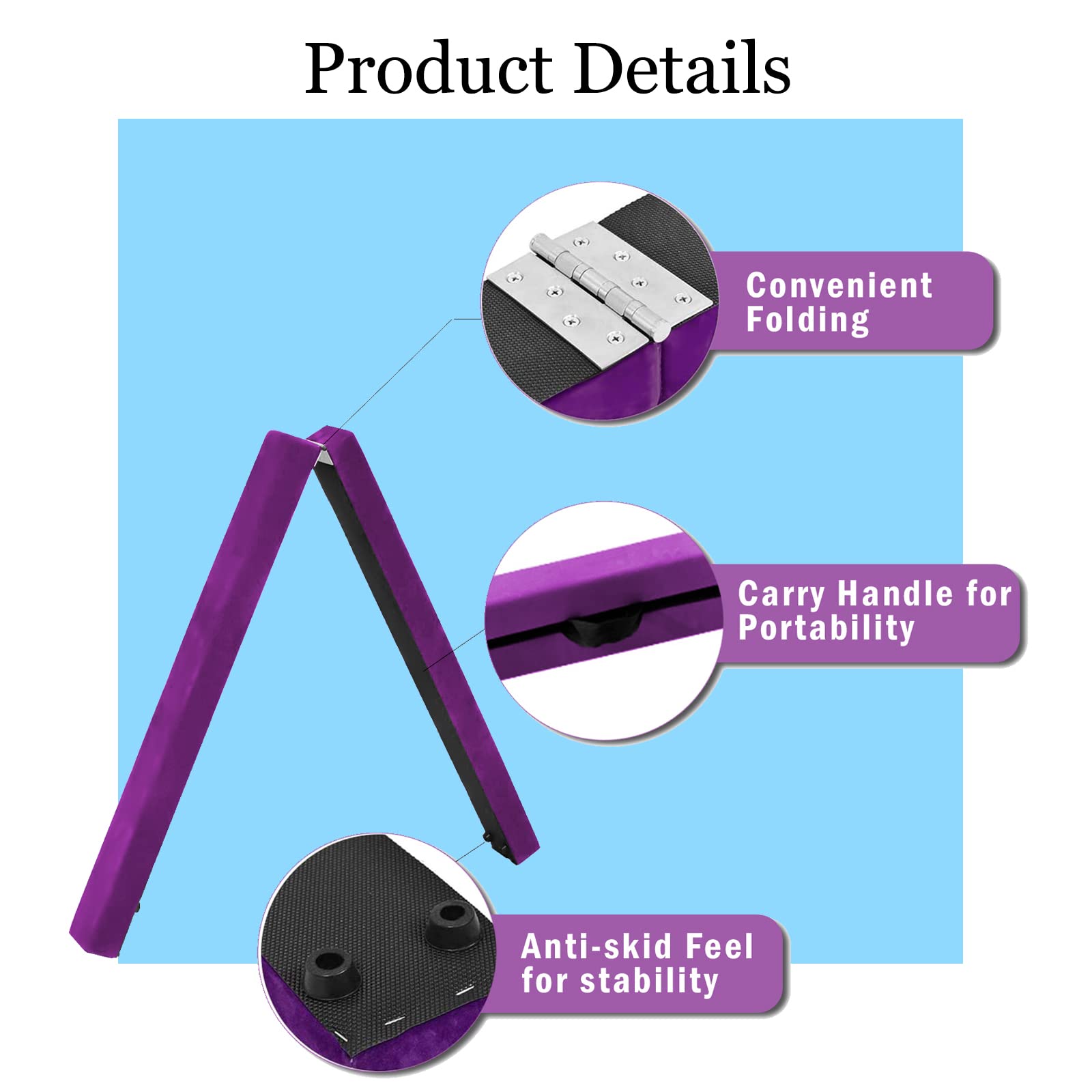 UMIKOOL DIRECT Folding Balance Beam 8FT, Floor Gymnastics Equipment for Gymnast Kids Adults, Non Slip Rubber Base, Professional Gymnastics Beam for Home Training