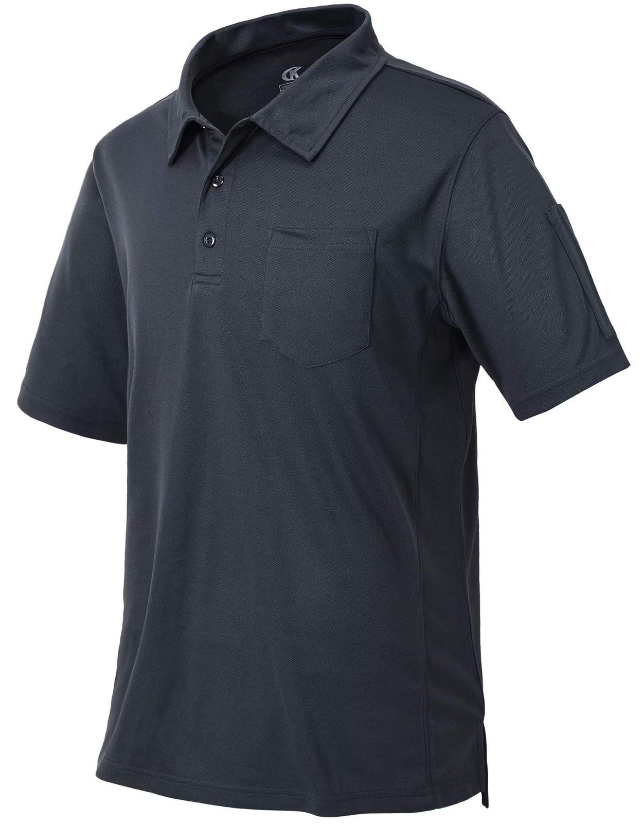 Tyhengta Mens Polo Shirt Short Sleeve Quick Dry Performance Lightweight Tactical Shirts Darkgrey Large