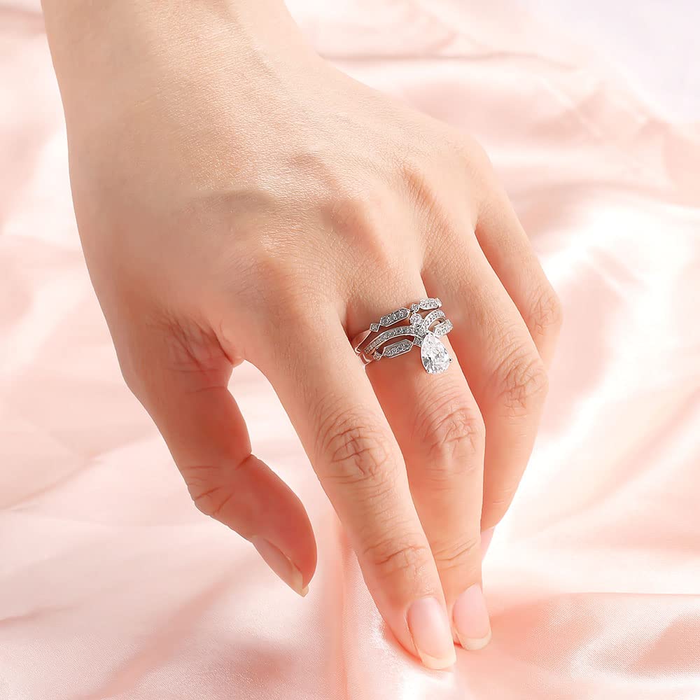SUPRAONE 925 Sterling Silver Bridal Sets Engagement Rings for Women Cubic Zirconia Wedding Promise Rings for Bride Size 5-11
