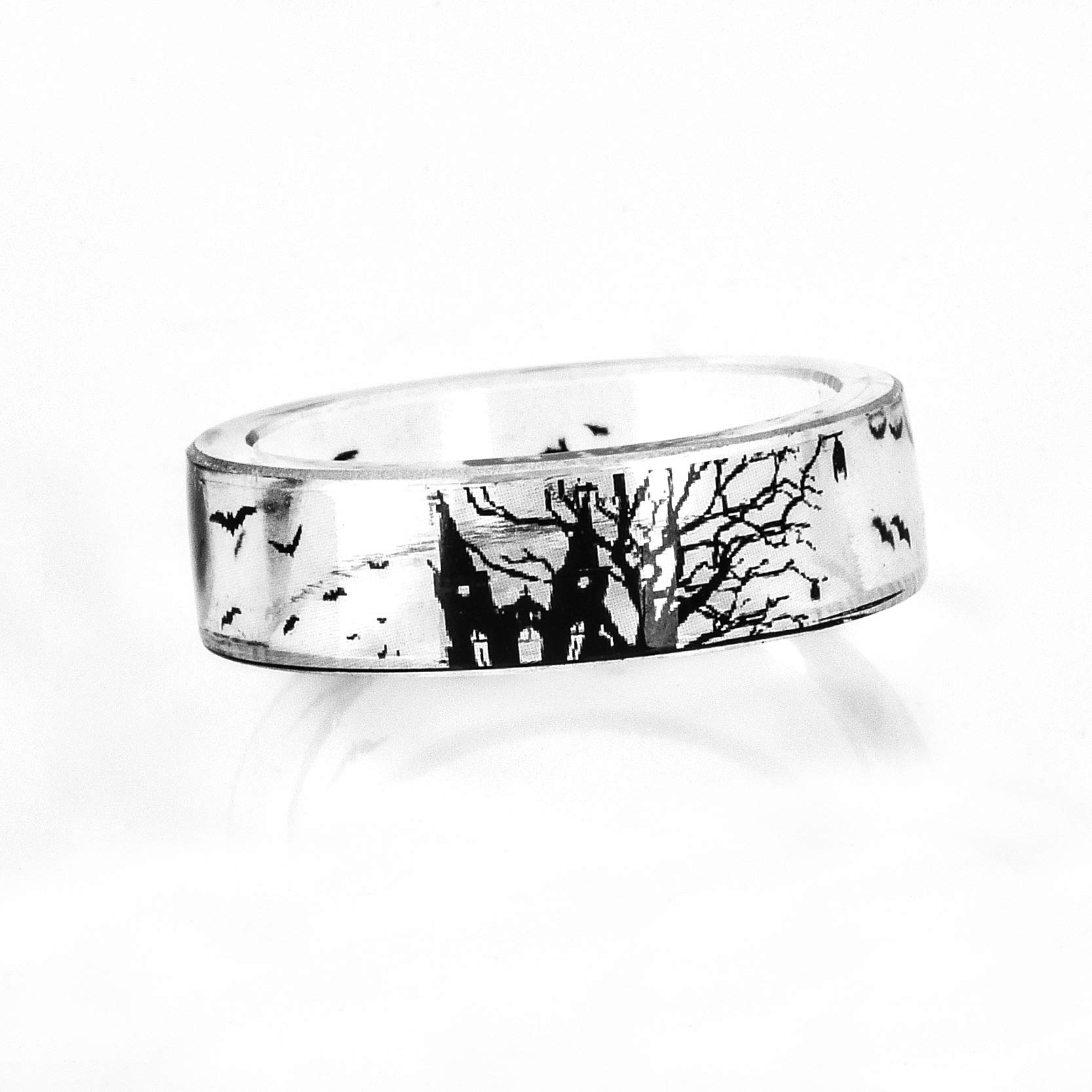NDJEWELRY Handmade Jewelry Bat and Castle Pattern Women's Engagement Wedding Resin Band Promise Rings Size 11