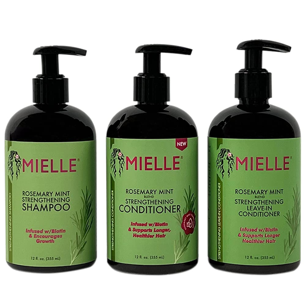 New Mielle - Rosemary Mint - Biotin Infused - Encourages Growth Hair Products for Stronger and Healthier Hair and Styling Bundle - Shampoo, Conditioner, Leave-in Conditioner Set 3 PCS