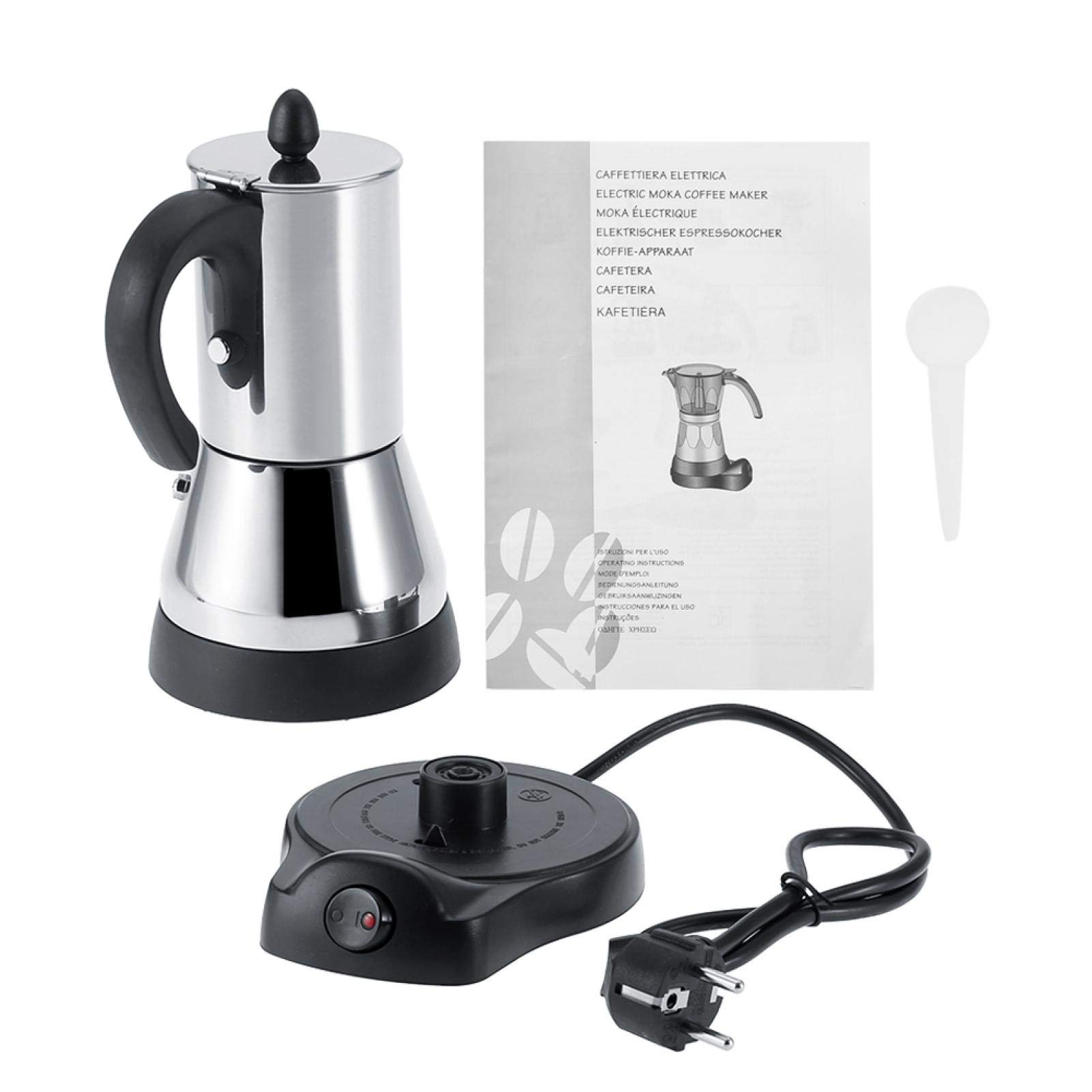 Stovetop Espresso Maker with 3-Layer Design, 200/300ml Electric Stainless Steel Espresso Coffee Mocha Pot Electric Coffee Maker, 360° Rotation Moka Pot for Home Office(300ml)