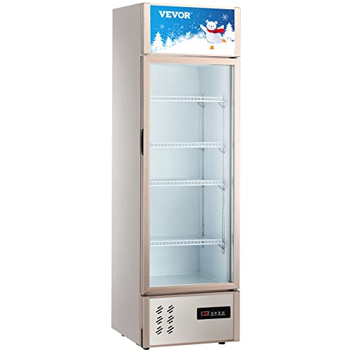 VEVOR Commercial Refrigerator,Display Fridge Upright Beverage Cooler, Glass Door with LED Light for Home, Store, Gym or Office, (8 cu.ft. Single Swing Door)