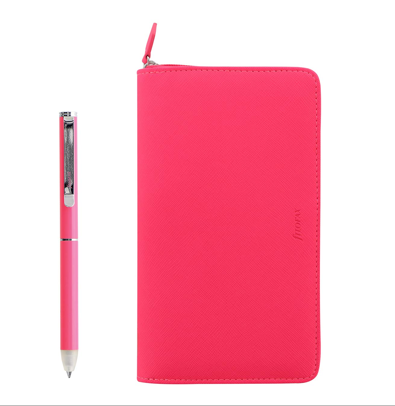 Saffiano Zip Organizer, Classic Leather-Look Planner Includes a 2021 Week on 2 Pages Calendar Diary, with Secure Card and Coin Pockets, with Premium Erasable BallPen and 3 Refills (Pink/Pink)