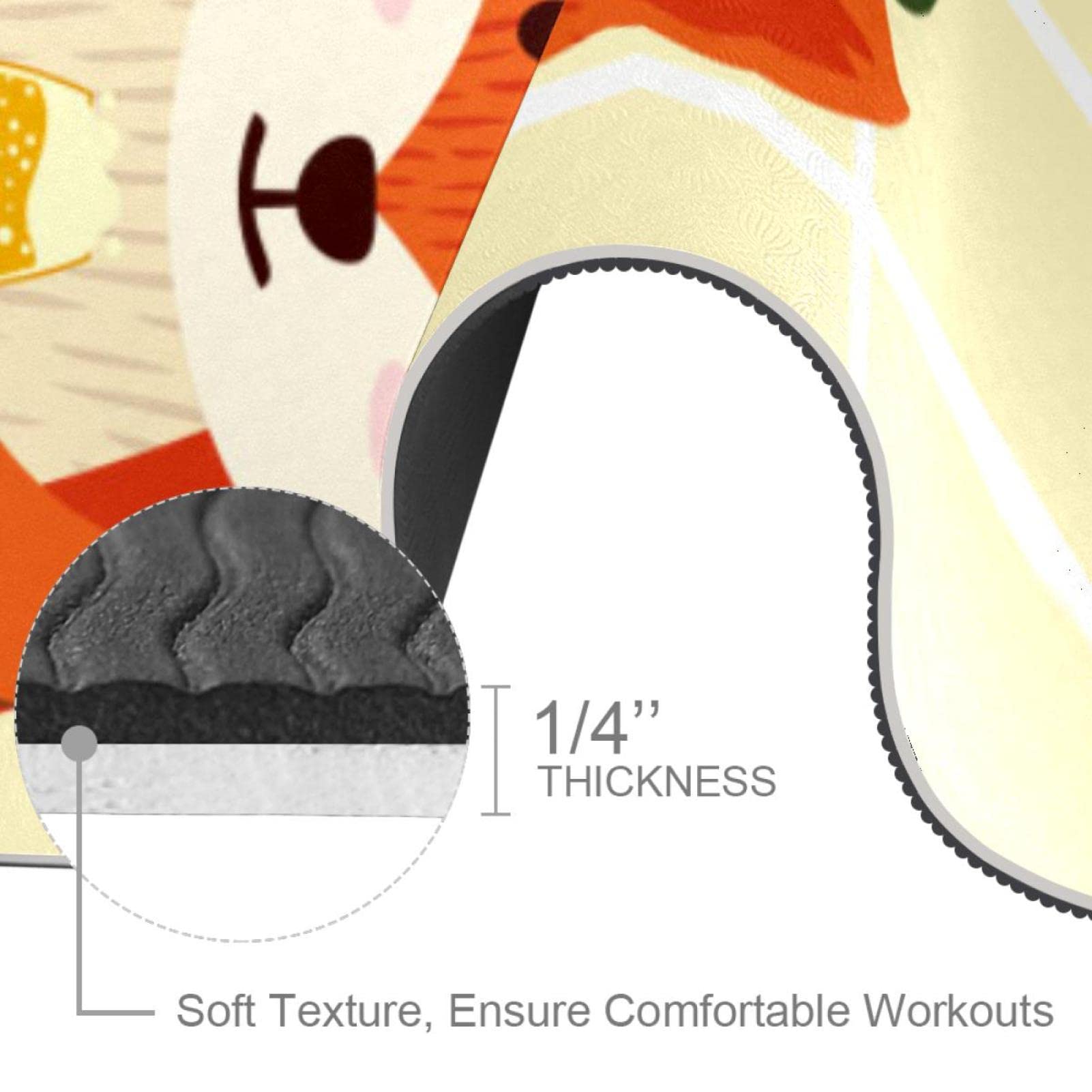 Yoga Mat, Yoga Mats for Home Workout, Workout Mat, Exercise Mats, Pilates Mat, Cute Fox Cheers