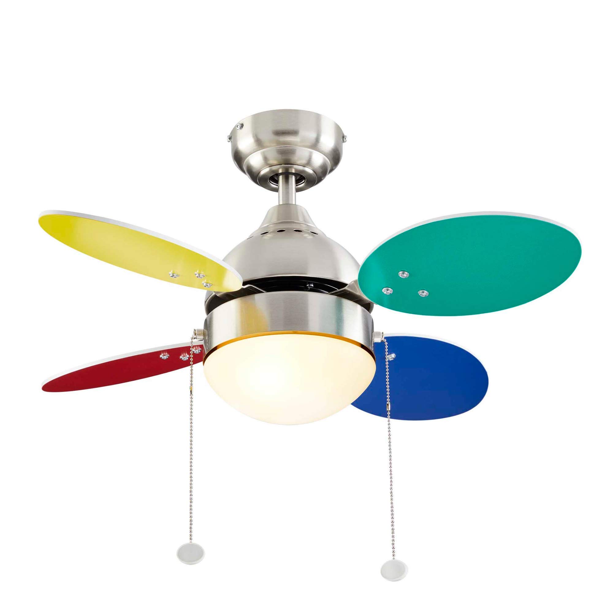 NOMA LED Ceiling Fan with Light | 4 Reversible Multi-Color or White Blades | Brushed-Nickel Finish with Frosted Glass Light Shade, 30-Inch