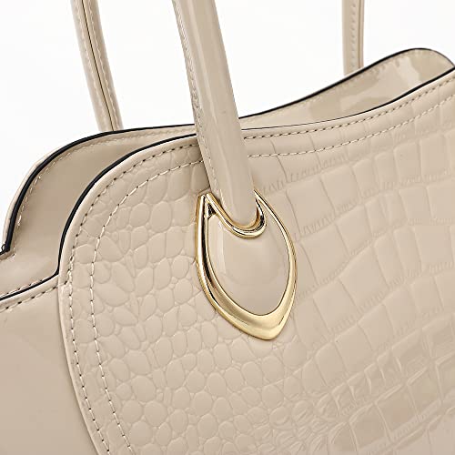 Style Strategy 2 in 1 Push Lock Handbags for women Hardware Chain Crocodile Textured bone patent leather bag with small crossbody