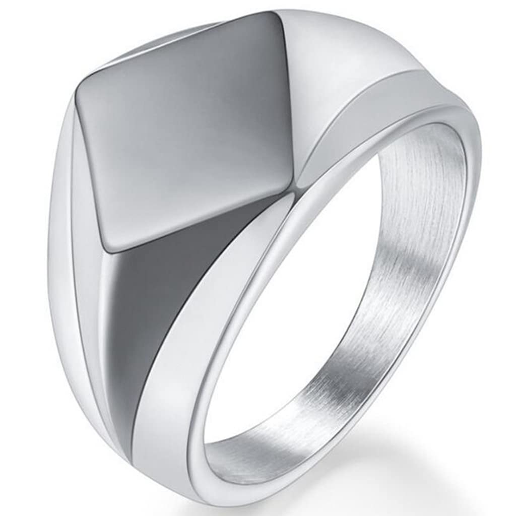 Stainless Steel Classic Plain Rhombic Signet Style Wedding Statement Thumb Pinky Anniversary Bike Ring (Silver, 7)