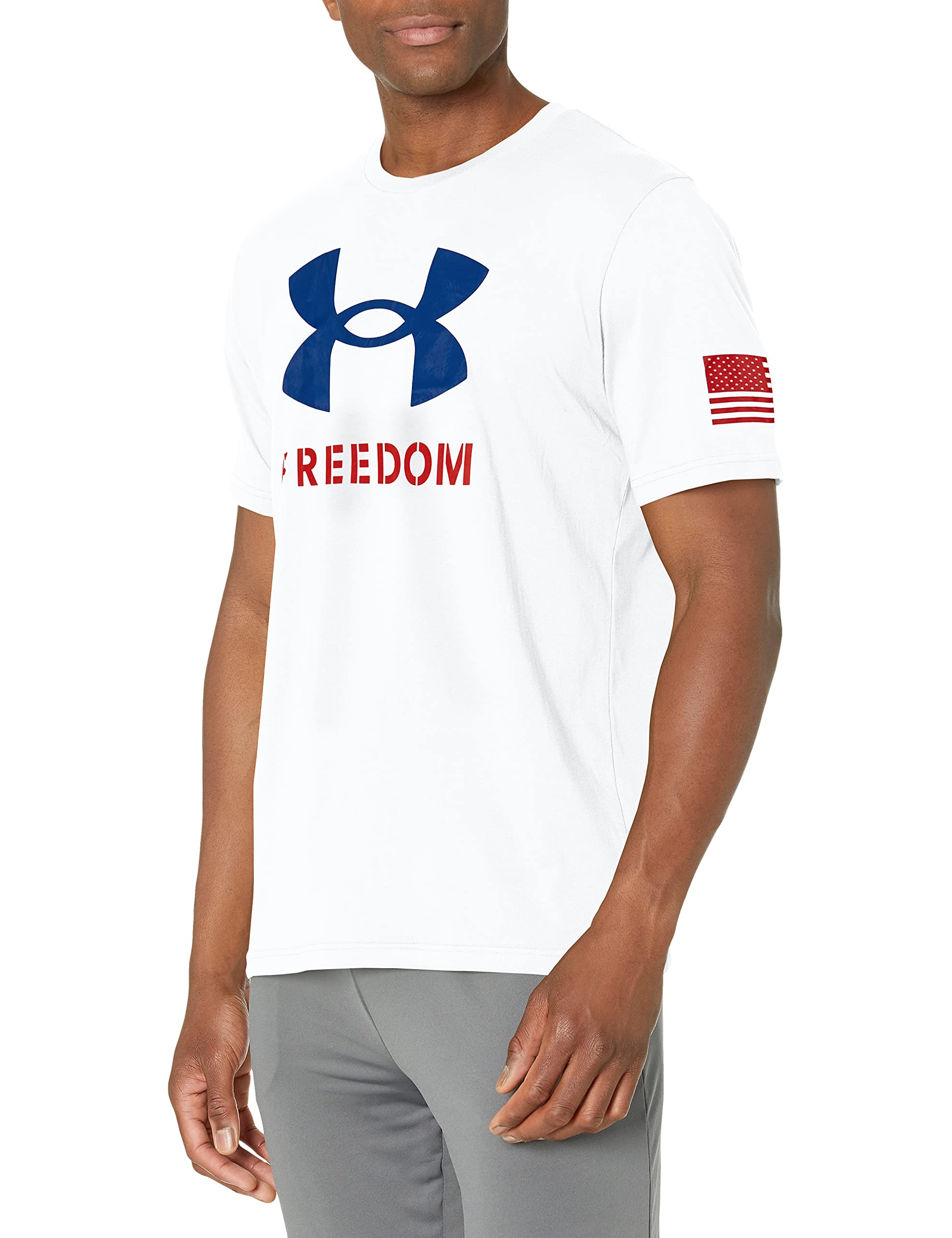 Under Armour Men's New Freedom Logo T-Shirt, White (100)/Royal, Large