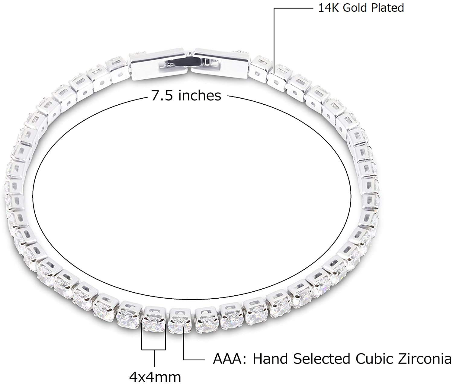 Savlano 14K Gold Plated Cubic Zirconia Round 4MM Classic Tennis 7.5 in Bracelet For Women (3 Pack Tri-Color Set)
