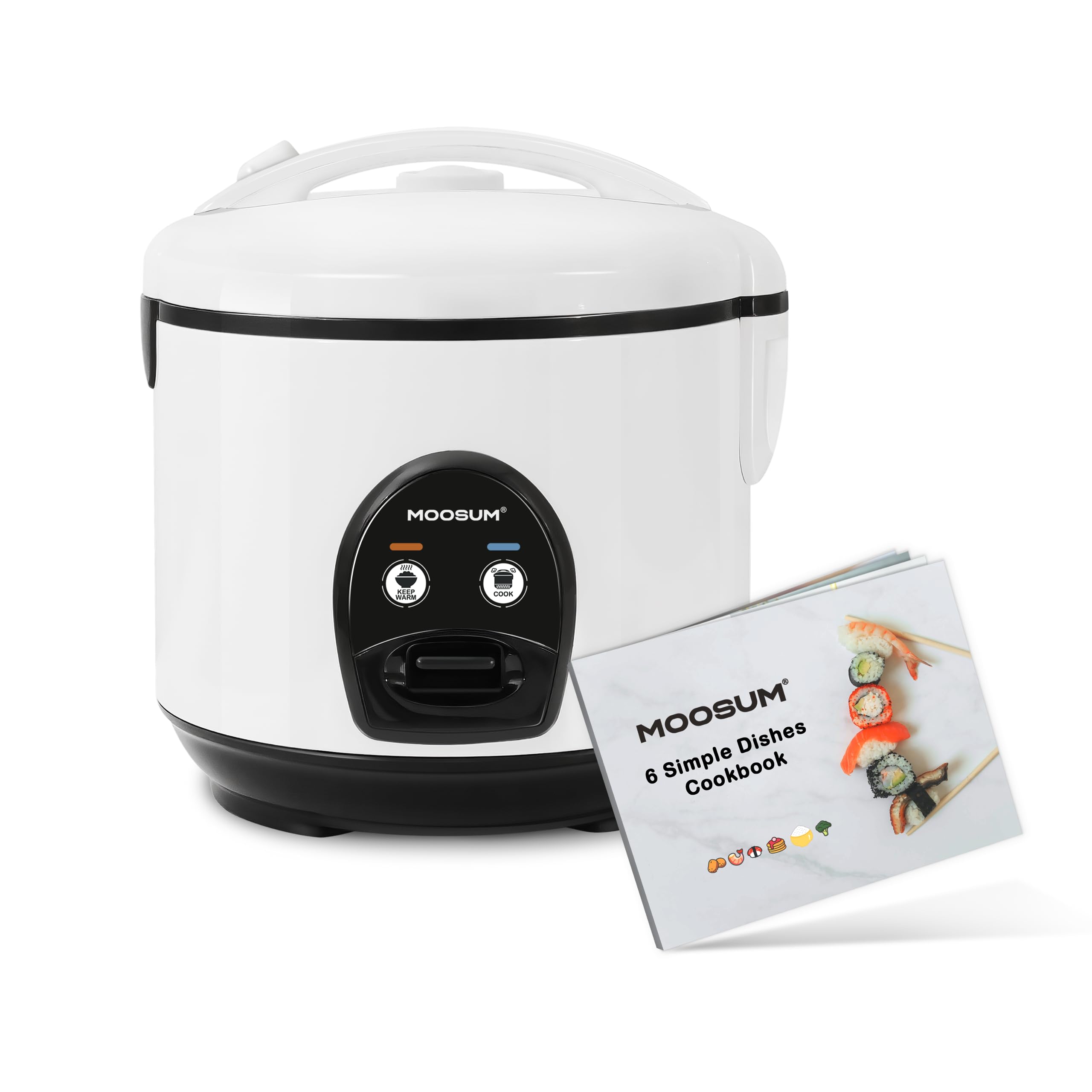 Moosum Rice Cooker Maker 5-Cup(Uncooked) with Steamer, Ceramic coating, BPA Free, Small capacity, White