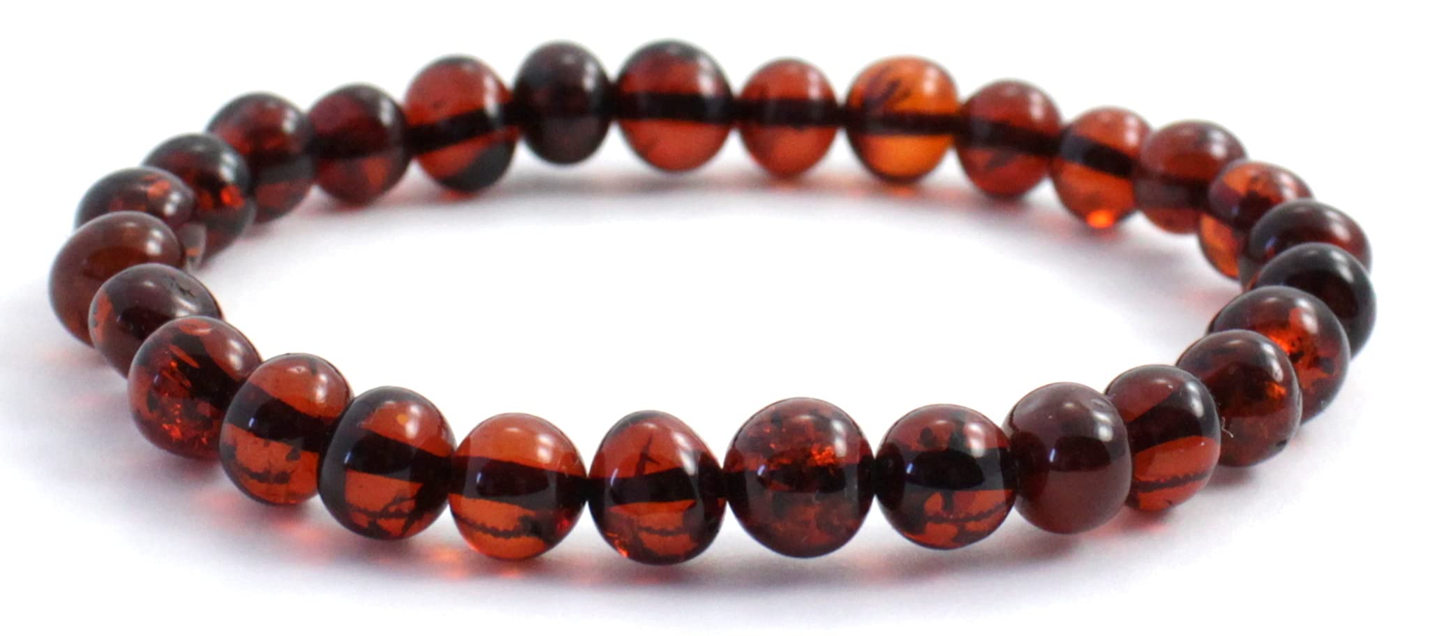 TipTopEco Baltic Amber Adult Stretch Bracelet for Men or Women - 6.3 Inches Long - Polished Beads (Cherry, 6.3 inches)