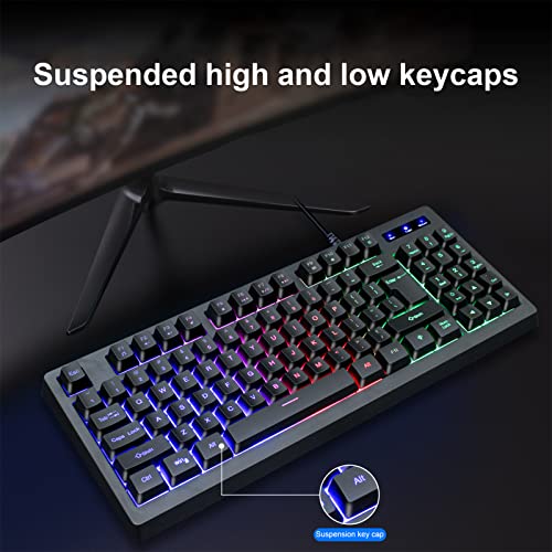 Zunate K901 USB Mechanical Keyboard, 89 Keys Wired Gaming Keyboard with RGB Backlits, for PC Laptop Desktop PC Computer Notebook.