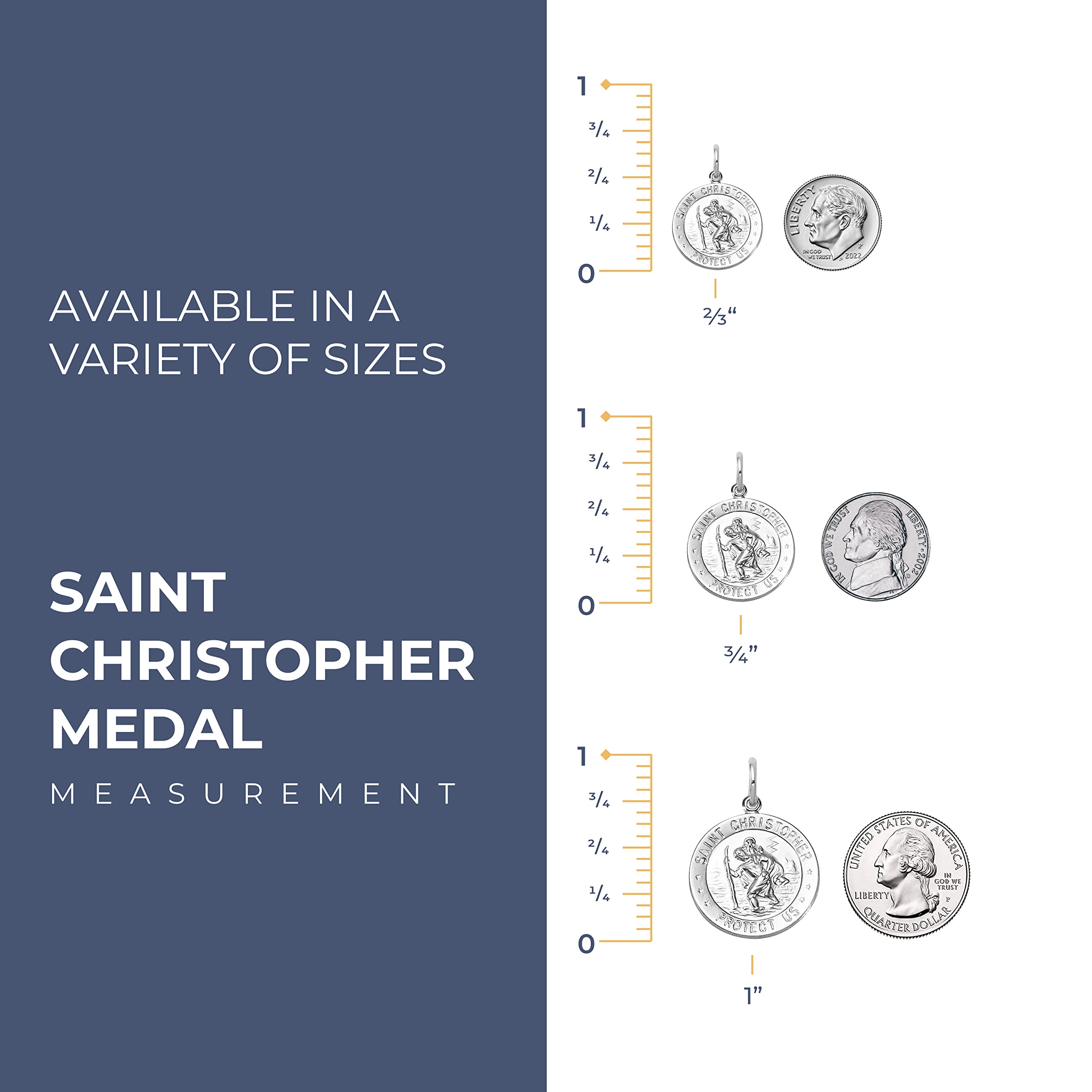 PicturesOnGold.com Saint Christopher Religious Medal - Solid Sterling Silver, 3/4 Inch Size of a Nickel