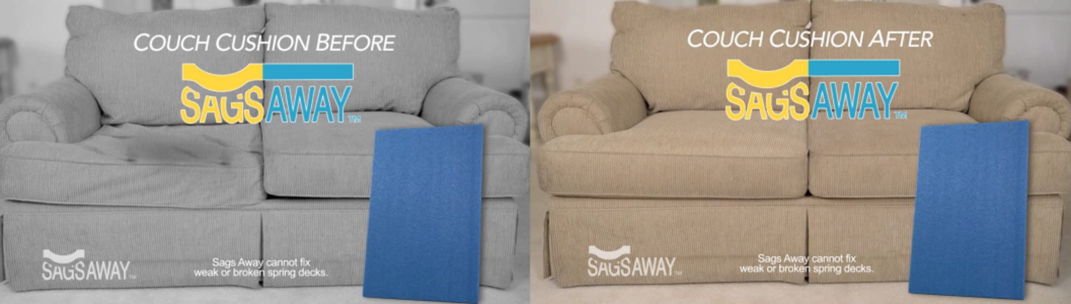 SagsAway New Improved 1.5in Thick Cushion Insert and .5in Posture Zone Insert for Immediate Lasting Support for 1 Saggy Seat. Patented Military Grade Foam Adds Thickness, Delay Replacing Furniture