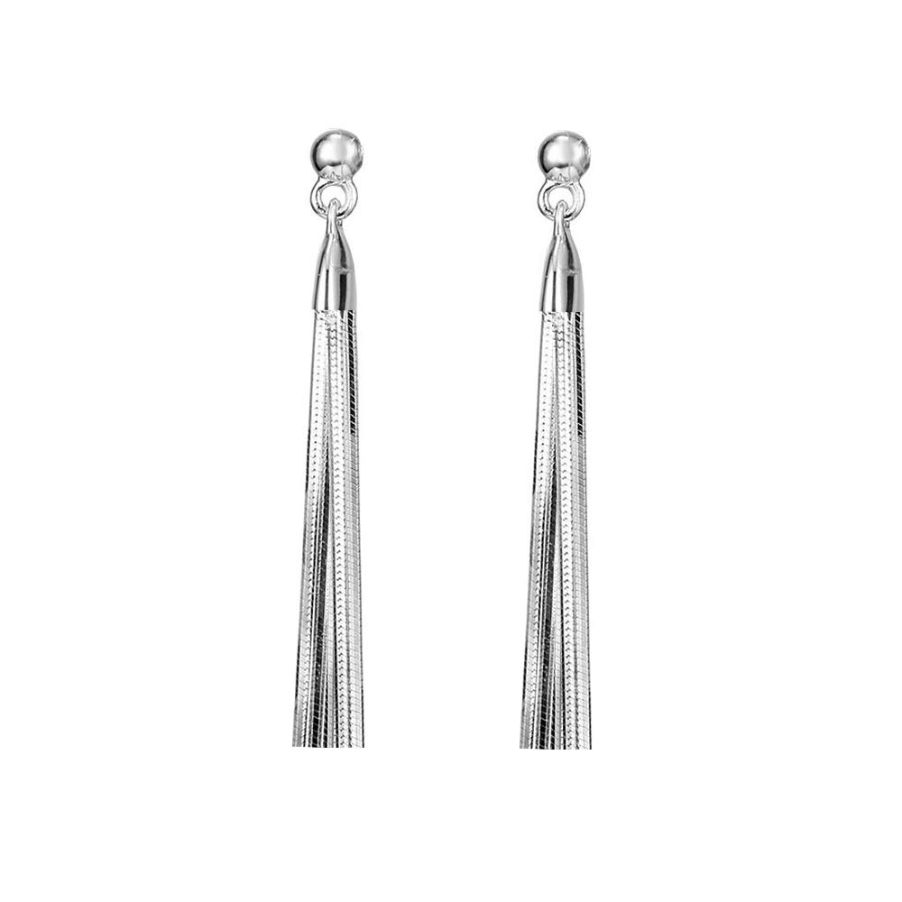Savlano 925 Sterling Silver White Yellow & Rose Color Dangle Drop Tassel Threader Stud Women Earrings (White)
