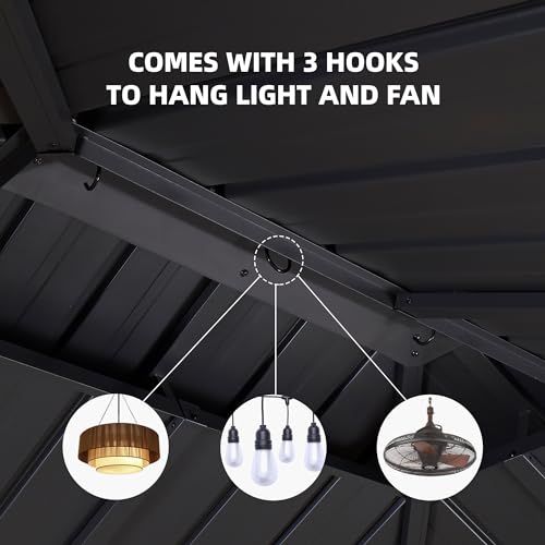 PURPLE LEAF 6' X 8' Hardtop Grill Gazebo for Patio Permanent Aluminum Barbeque Shelter Gazebo Canopy with Ceiling Hook and Shelves Double Tiered Grey Outdoor BBQ Gazebo