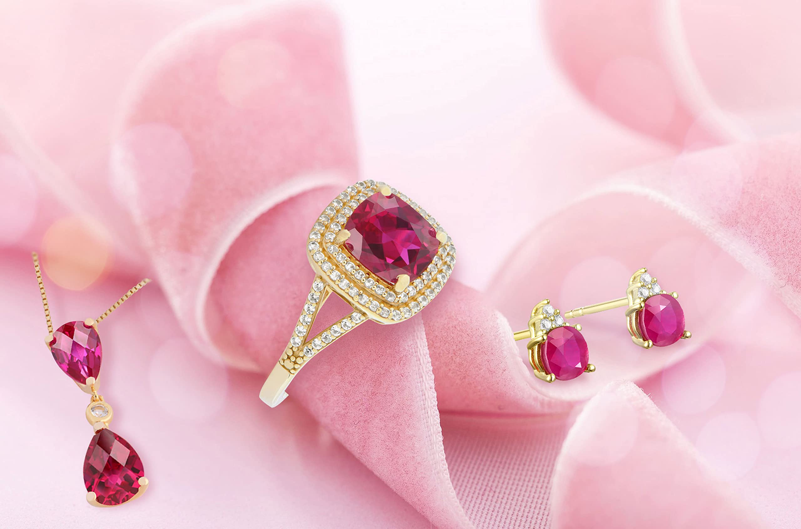 Tirafina Diamonds and Genuine Ruby Stud Earrings, 3 Round Shaped Diamonds Set Above a Genuine Ruby, 3 Natural Round Diamond Stones, 14K Yellow Gold, 4.5mm Stone