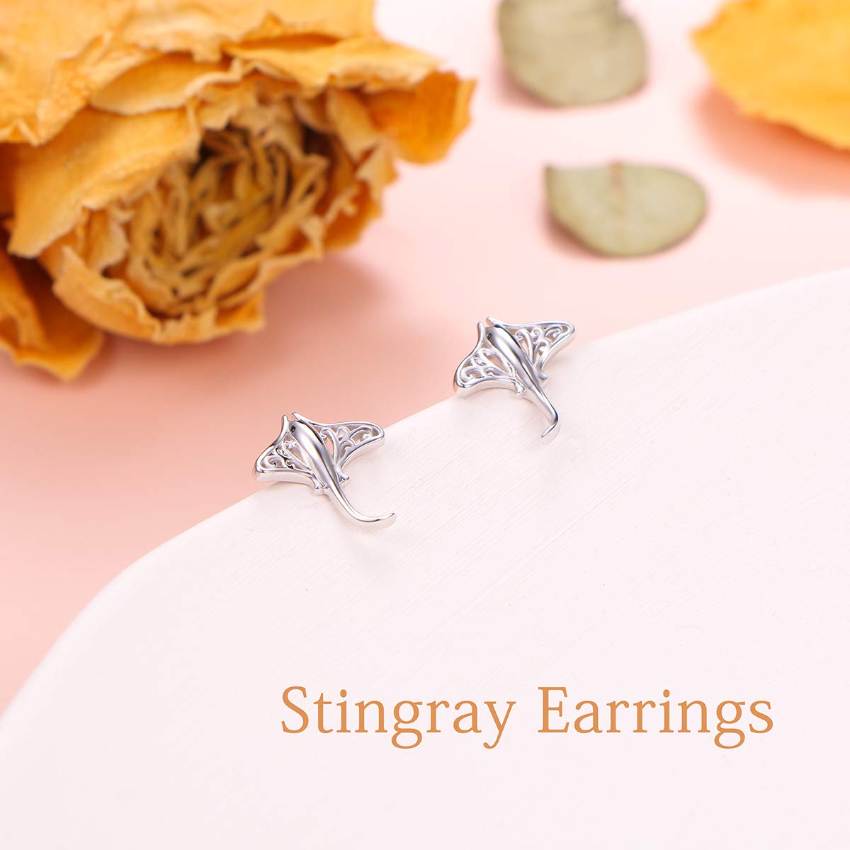 Stingray Stud Earrings Sterling Silver Manta Ray Fish Sea Animal Jewelry Birthday Gift for Sea Lover Women