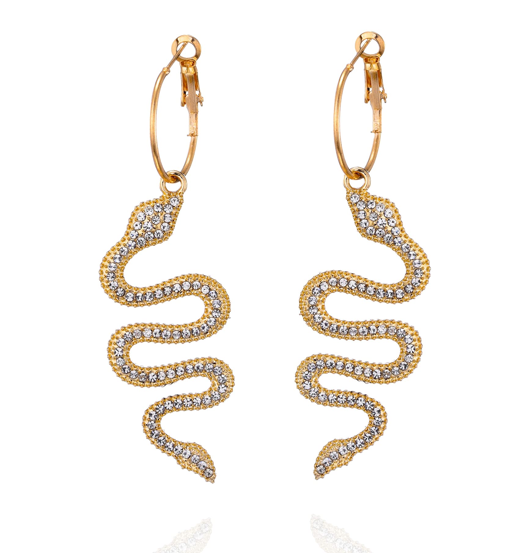 Snake Earrings 14K Gold Plated Dangle Earrings Personalized Punk Animal Hypoallergenic Fashion Rhinestone Ear Jewelry for Women (Gold)