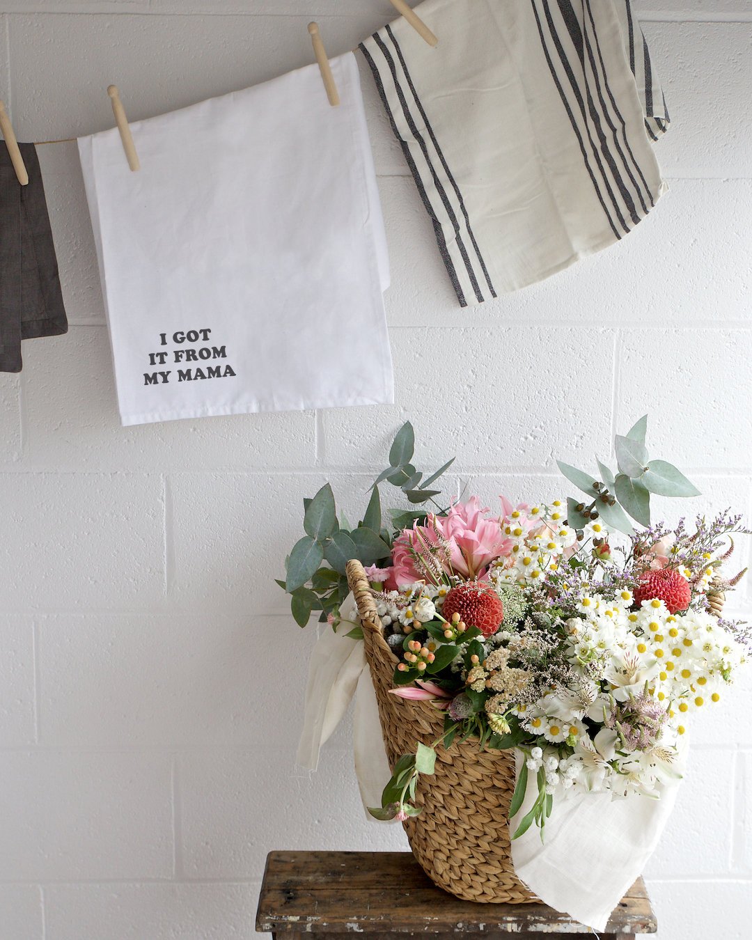 The Cotton & Canvas Co. I Got It from My Mama Soft and Absorbent Kitchen Tea Towel, Flour Sack Towel and Dish Cloth, for Her