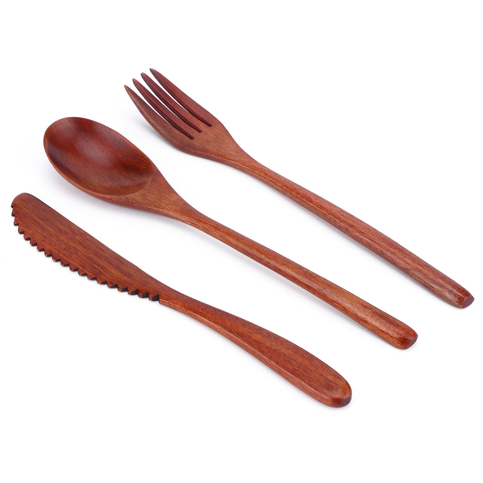 Portable Wooden Cutlery Set Spoon Fork Knife Wood Flatware Dinnerware Tableware With Bag Portable Wooden Cutlery Set