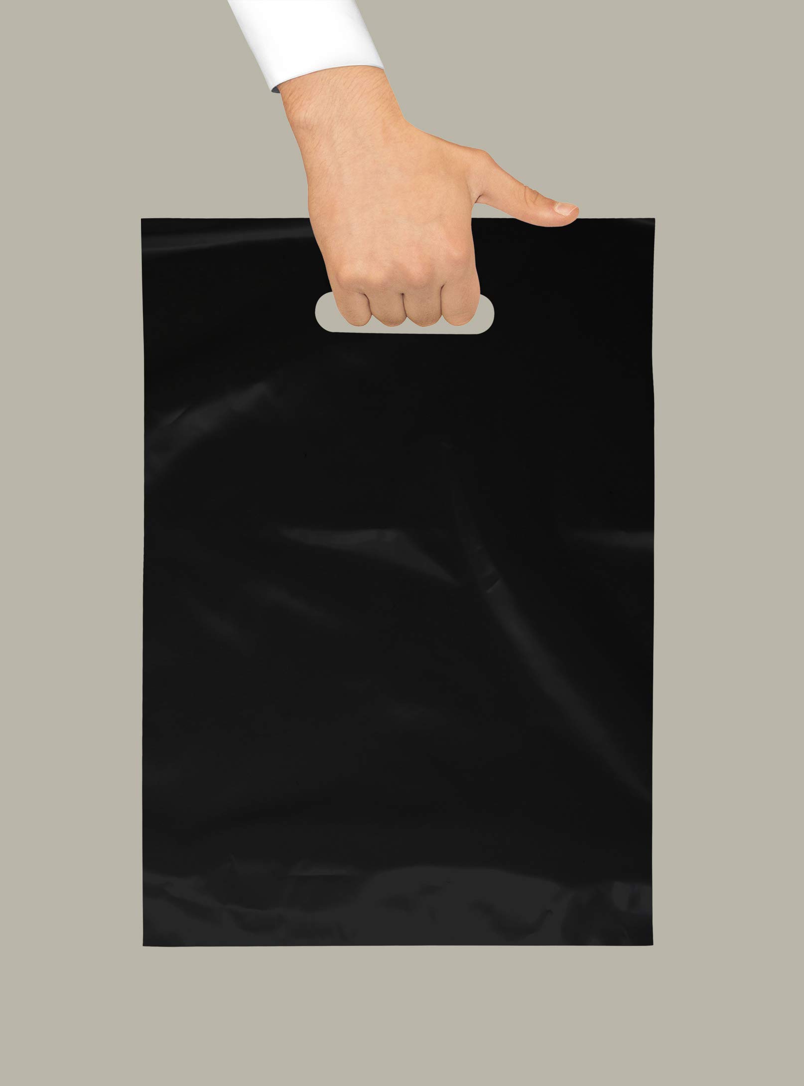 Purple Q Crafts Plastic Bag with Die Cut Handle Bag 9" x 12"Black Plastic Merchandise Bags 100 Pack for Retail, Gifts, Trade Show and More (9"x12")