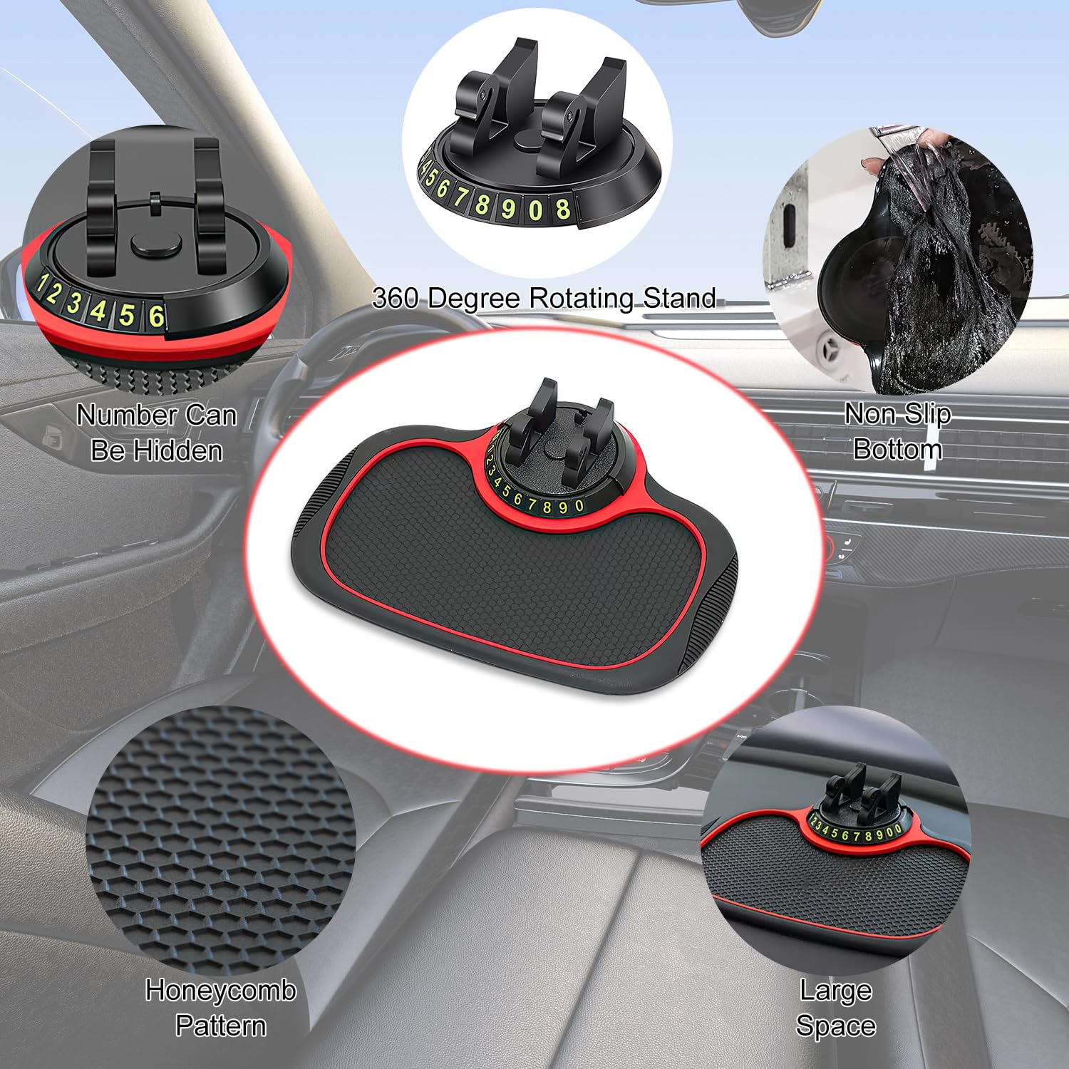 Rednow Portable Electronic Device Mount, Car Phone Holder with Honeycomb Mat, Universal Compatibility, Rotatable, 1 PC